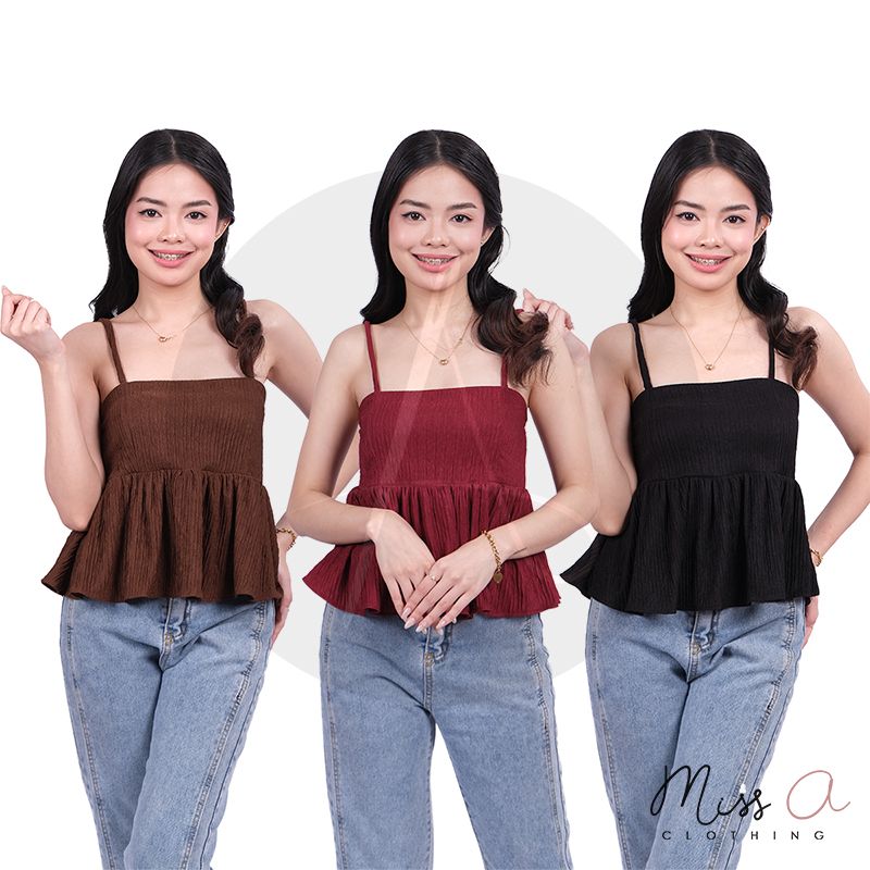 MISS A FASHION KEONA SEXY STRING BASIC CASUAL DAILY PEPLUM STRAPPY BLOUSE TOP FOR WOMEN 1711 ...
