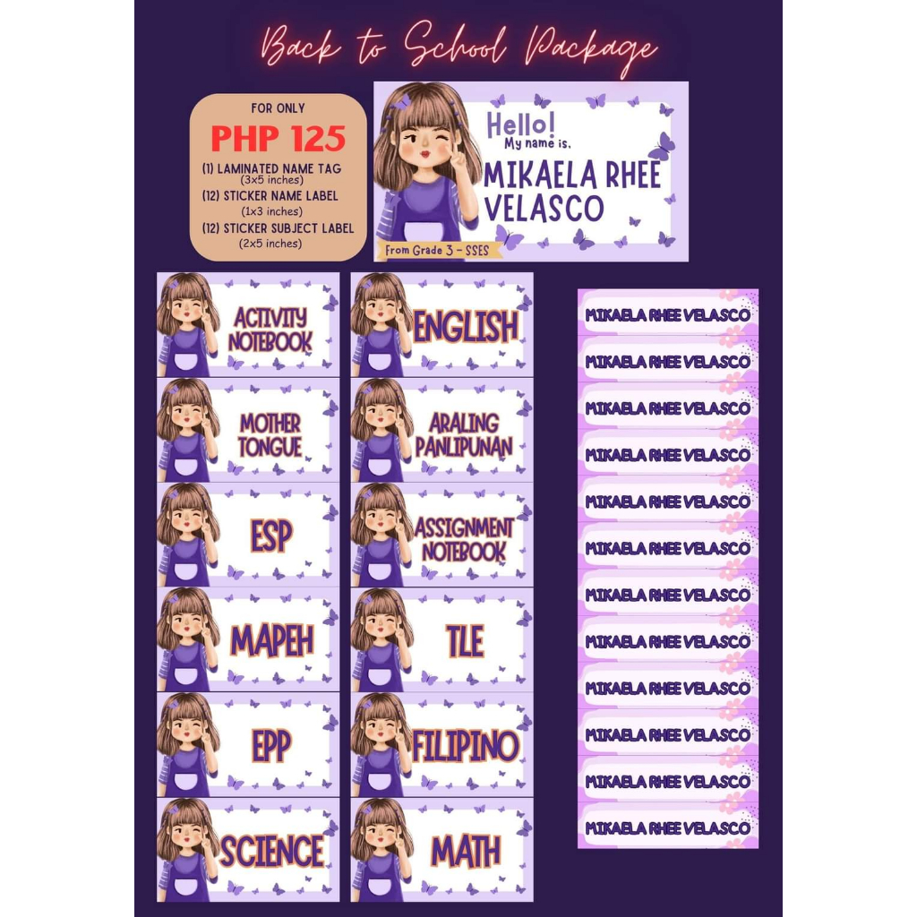 Laminated Name Tag Subject Stickers and Name Stickers Package | Shopee ...