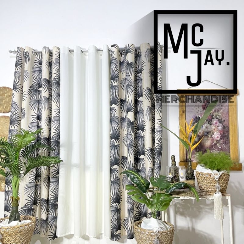 MCJAY - 3in1 Green Palm Leaves Ring Curtain Set (6ft/7ft) - Sold per ...