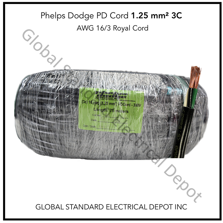Phelps Dodge PD Cord (Royal Cord) 1.25mm2 (#16) 3C [75 Meters] | Shopee ...