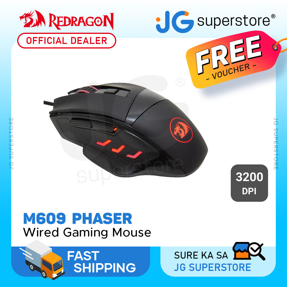 Redragon M609 Phaser Optical USB Wired Gaming Mouse w/ Up to 3200 DPI, LED Backlight | JG ...
