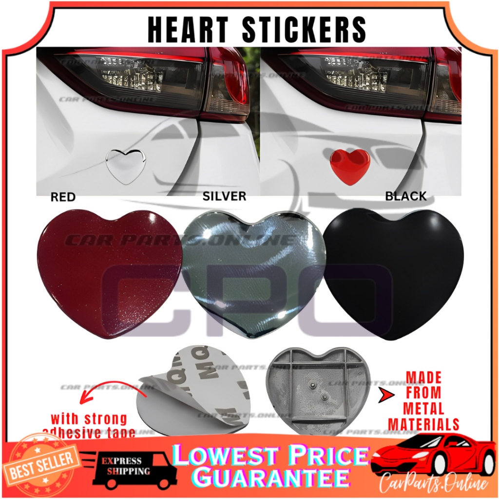 CPO Heart-shaped Love 3D Sticker Car Sticker Chrome Metal Emblem Badge ...