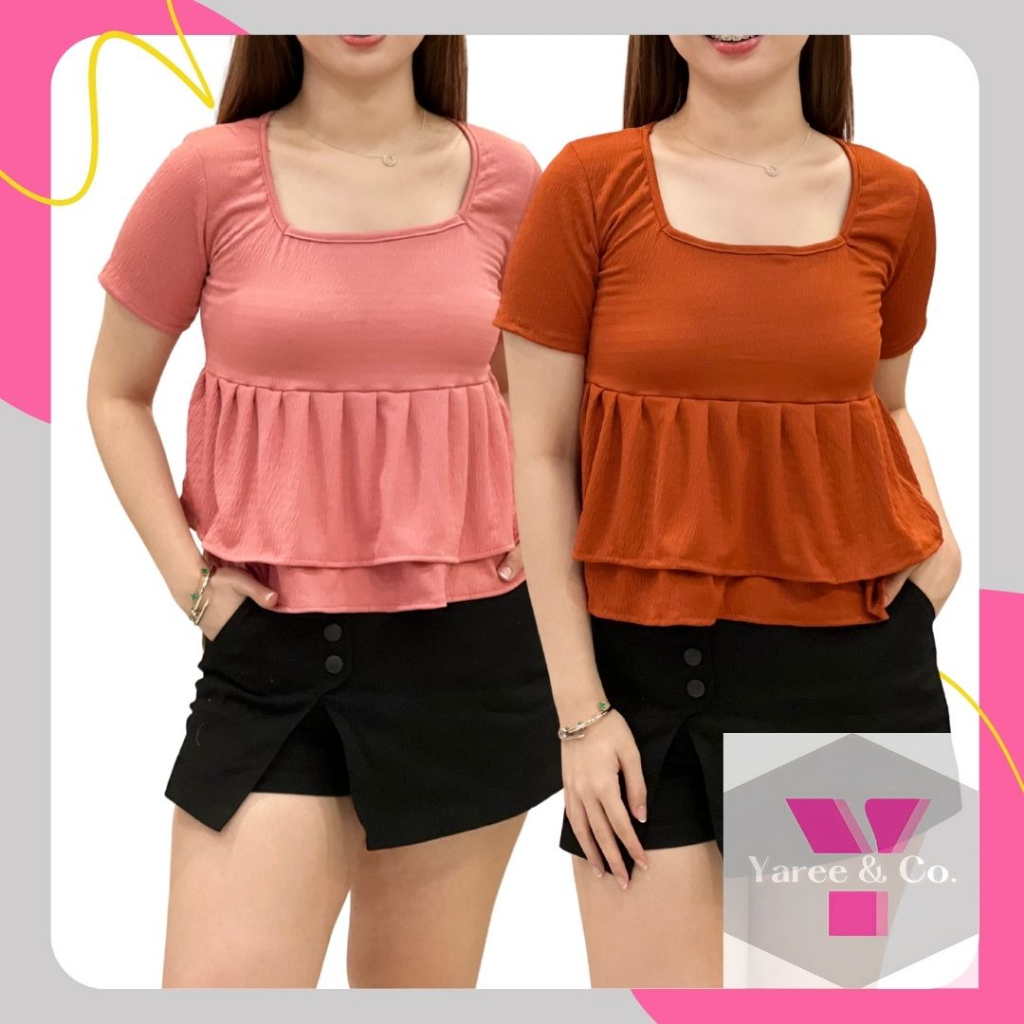 Yaree&Co. Lillian special knit double ruffles peplum top for women ...