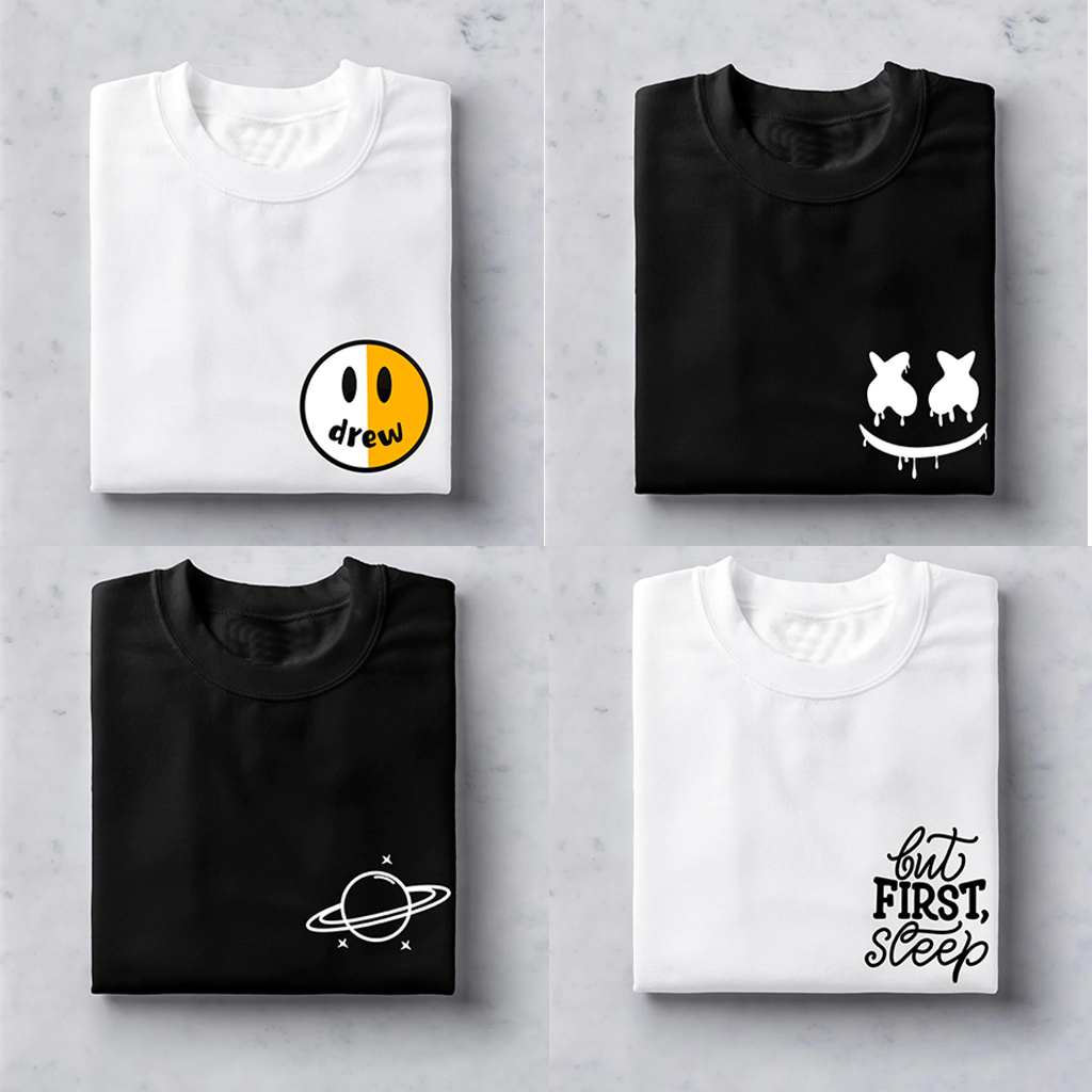 Korean Style T-Shirt Simple Design Fashion Round Neck Shirt Black/White ...