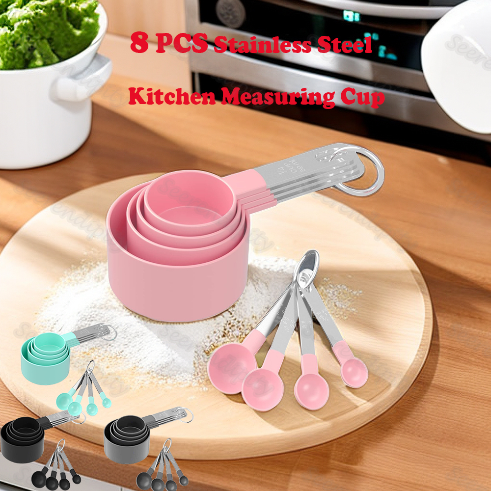 8 PCS Stainless Steel Measuring Cups Kitchen Baking Tools Measuring ...