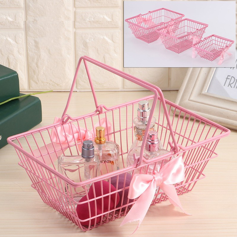 Yo-Fun ins wind pink mini shopping cart desktop decoration cute basket ...