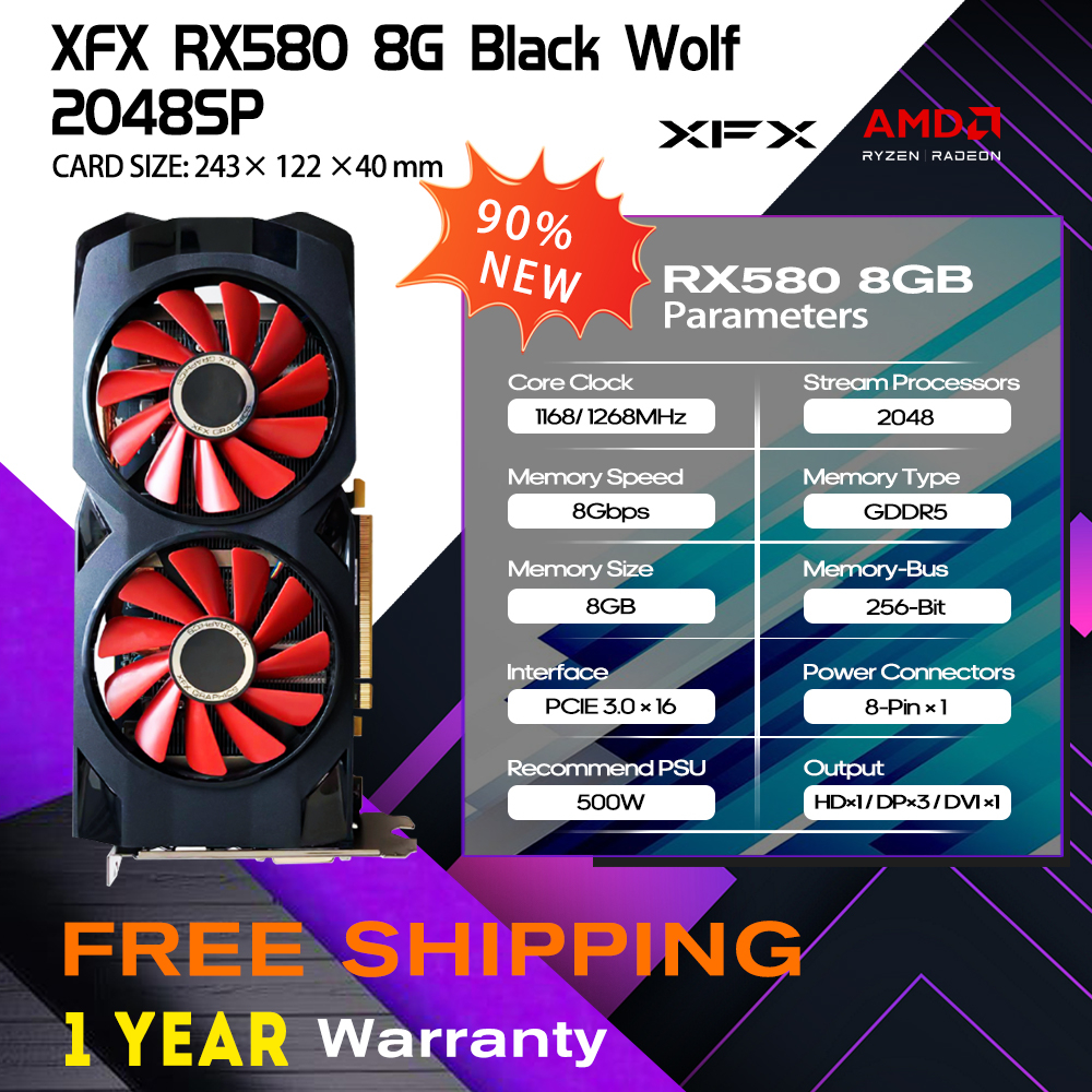 [Original 99%New]XFX RX580 8G D5 RX590 8G D5 RX5700 8G D6 XFX series ...