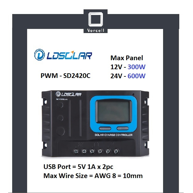 Ld Solar Sd2420c 20a Pwm Lifep04 Solar Charge Controller Shopee 3963