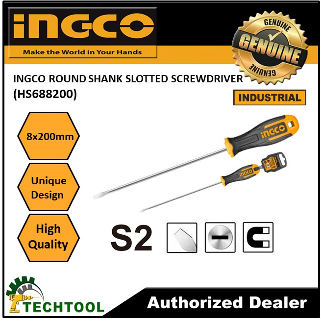 INGCO ROUND SHANK SLOTTED SCREWDRIVER 8x200mm (HS688200) | Shopee ...