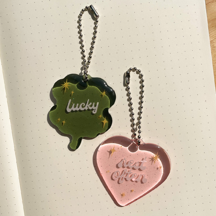 Rest Often & Lucky | Clear Acrylic Bag Charm, Keyring, Keychain ...