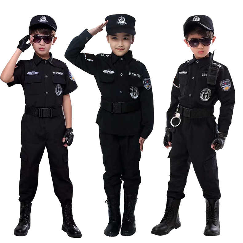 Kids Cosplay Costumes Halloween 5Pcs Polices Costume for kids, Long ...