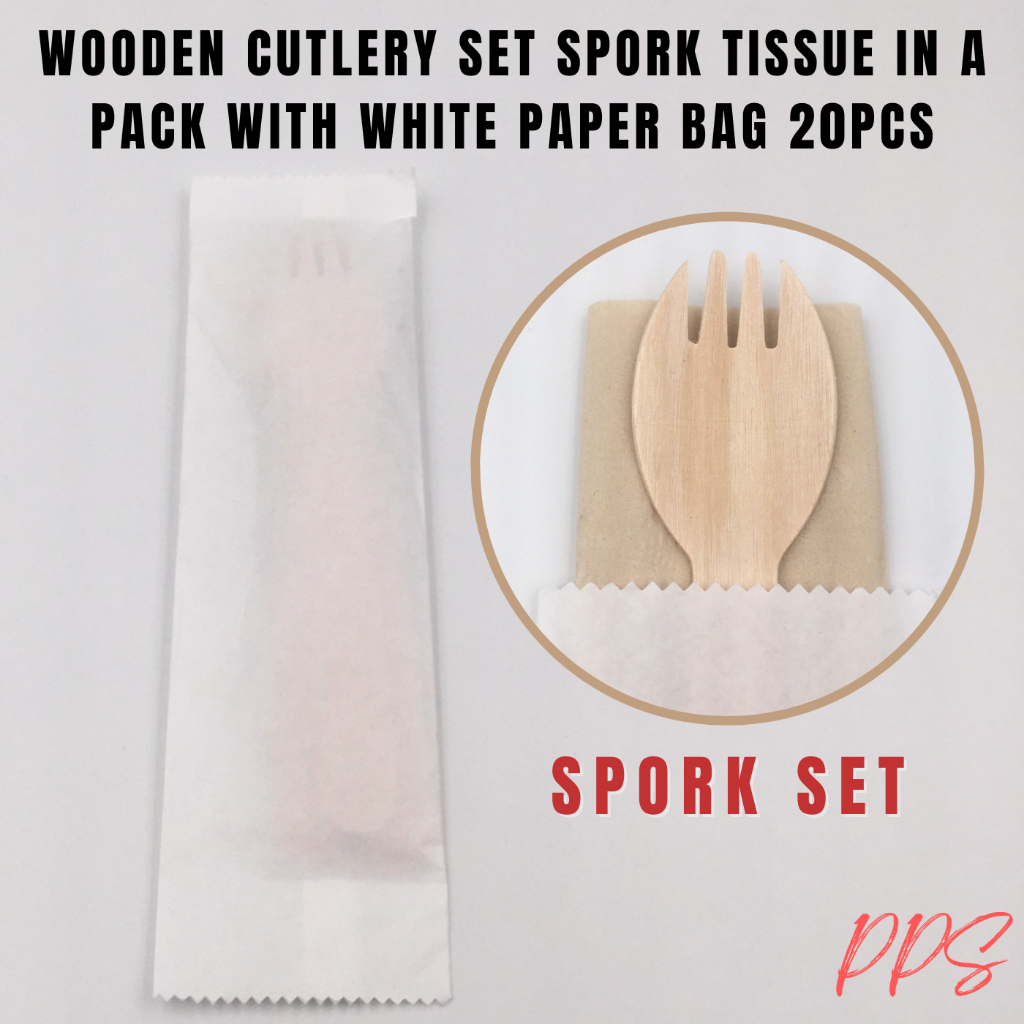 Wooden Cutlery Set Spoon, Fork, Knife & Spork, Tissue in a Pack with ...