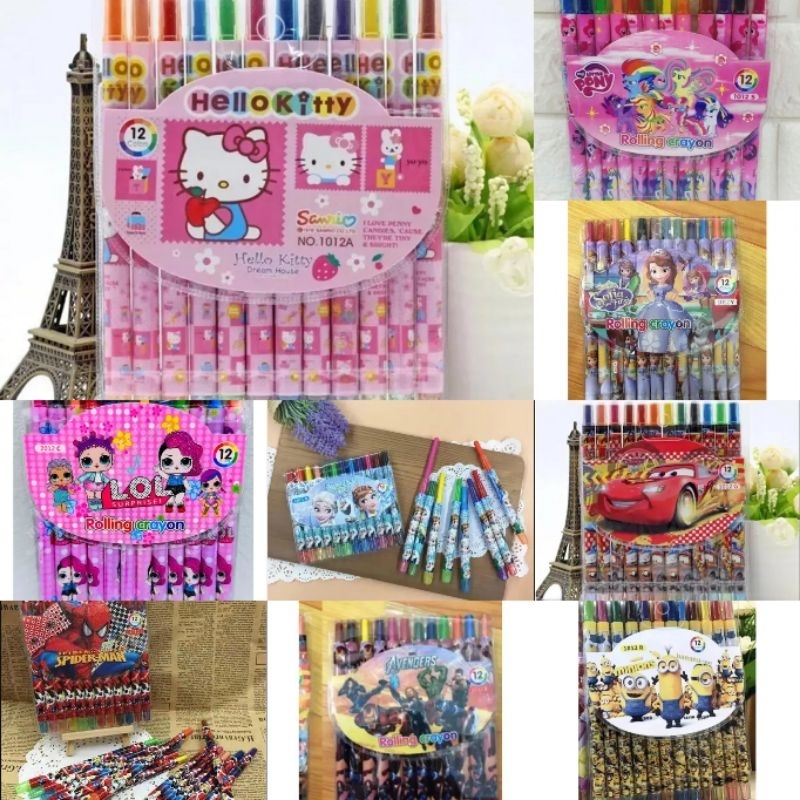 12pcs Sanrio Character Twistable Crayons LOL Cars Minions Kuromi Melody ...