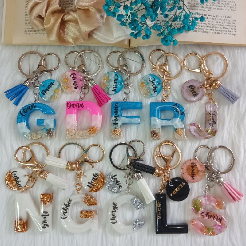 Initial Resin Keychain Letter Keychain for Wedding Baptism Christening ...