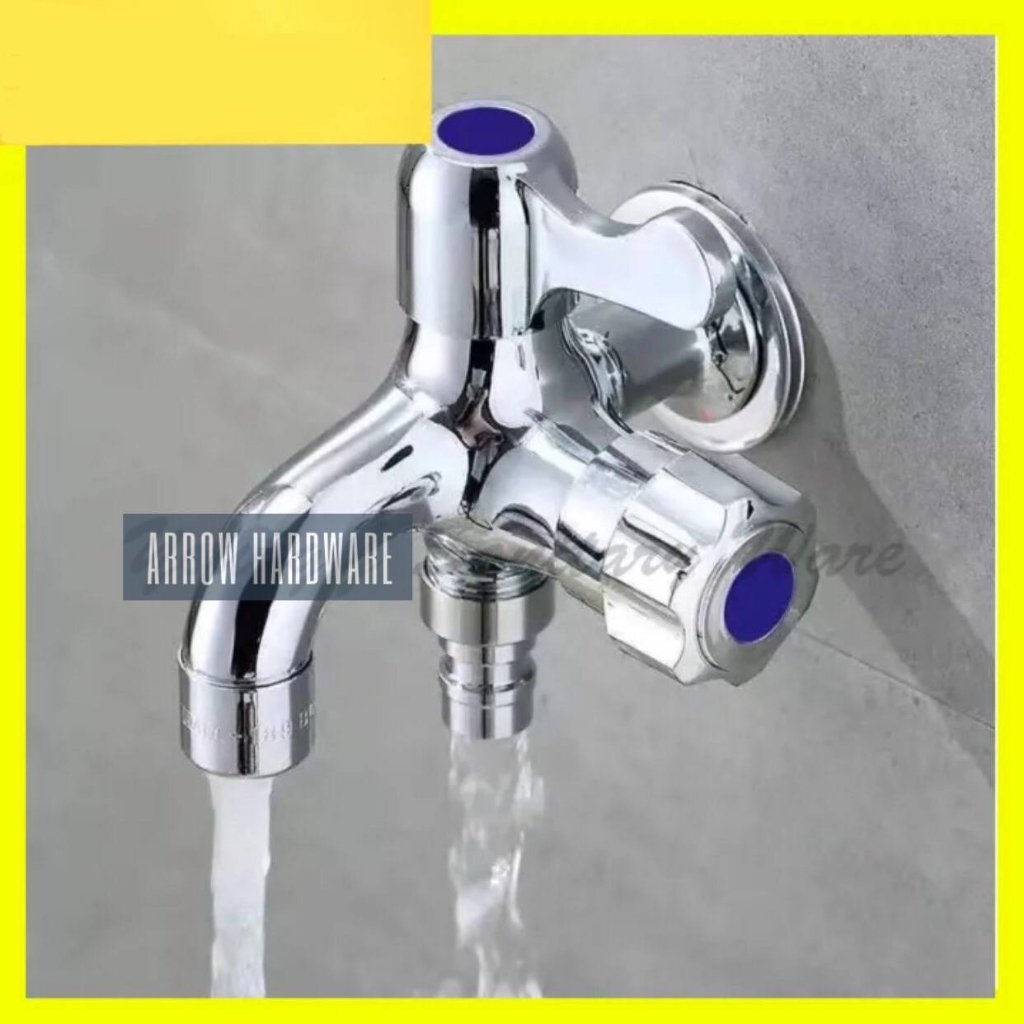 Stainless Steel 1 in 2 out Head Two Way Water Washer Tap Faucet Wash ...