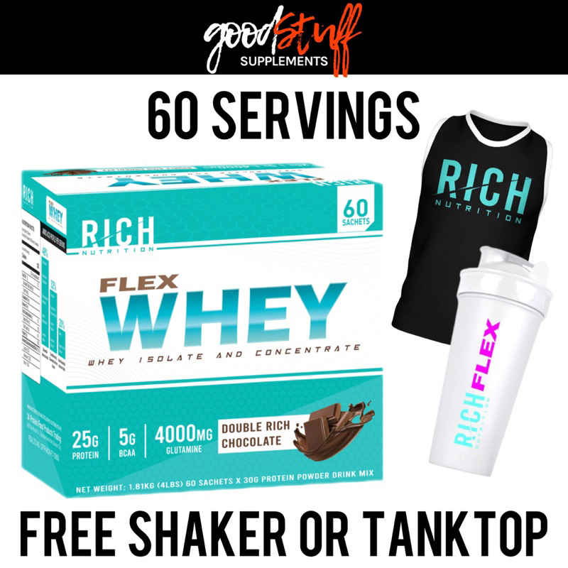 Rich Nutrition Flex whey protein 60 servings Free Tank top or Tshirt ...