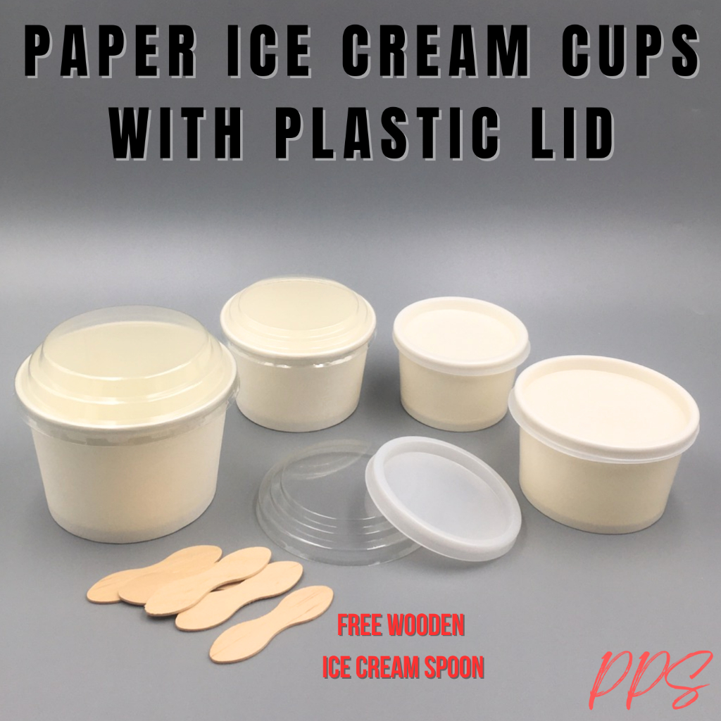 Paper Ice Cream Cups With Plastic Lid Flat Lid free wooden ice cream spoon 3oz 5oz 6.5oz 8.5oz 50pcs Shopee Philippines