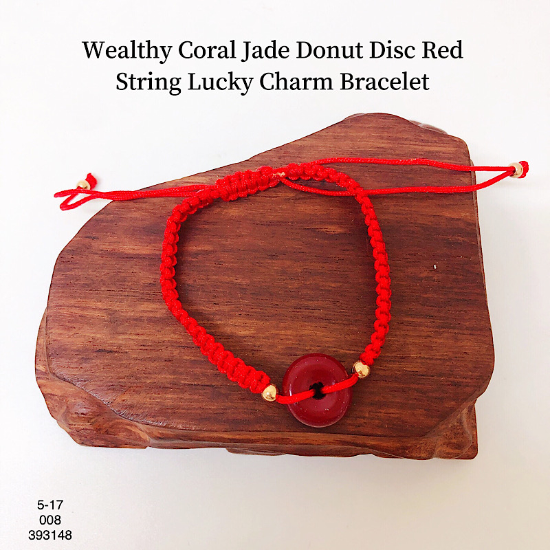 Fengshui Wealthy Coral Jade Donut Disc Red String Lucky Charm Bracelet ...