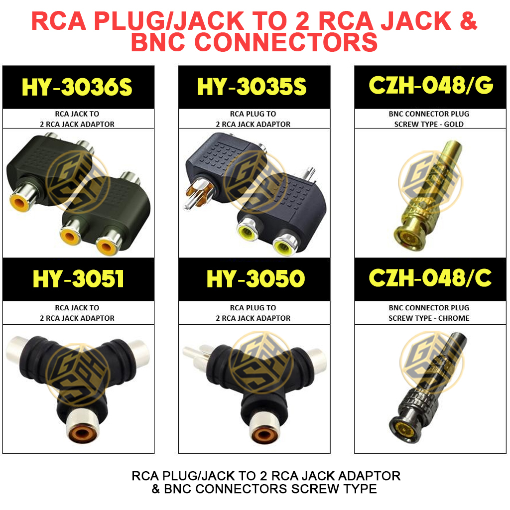🟨RCA JACK/PLUG TO DUAL RCA JACK ADAPTOR & BNC CONNECTORS SCREW TYPES ...