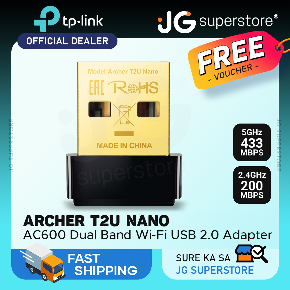 TP-Link Archer T2U Nano AC600 Dual Band Wireless USB 2.0 Wi-Fi Adapter ...