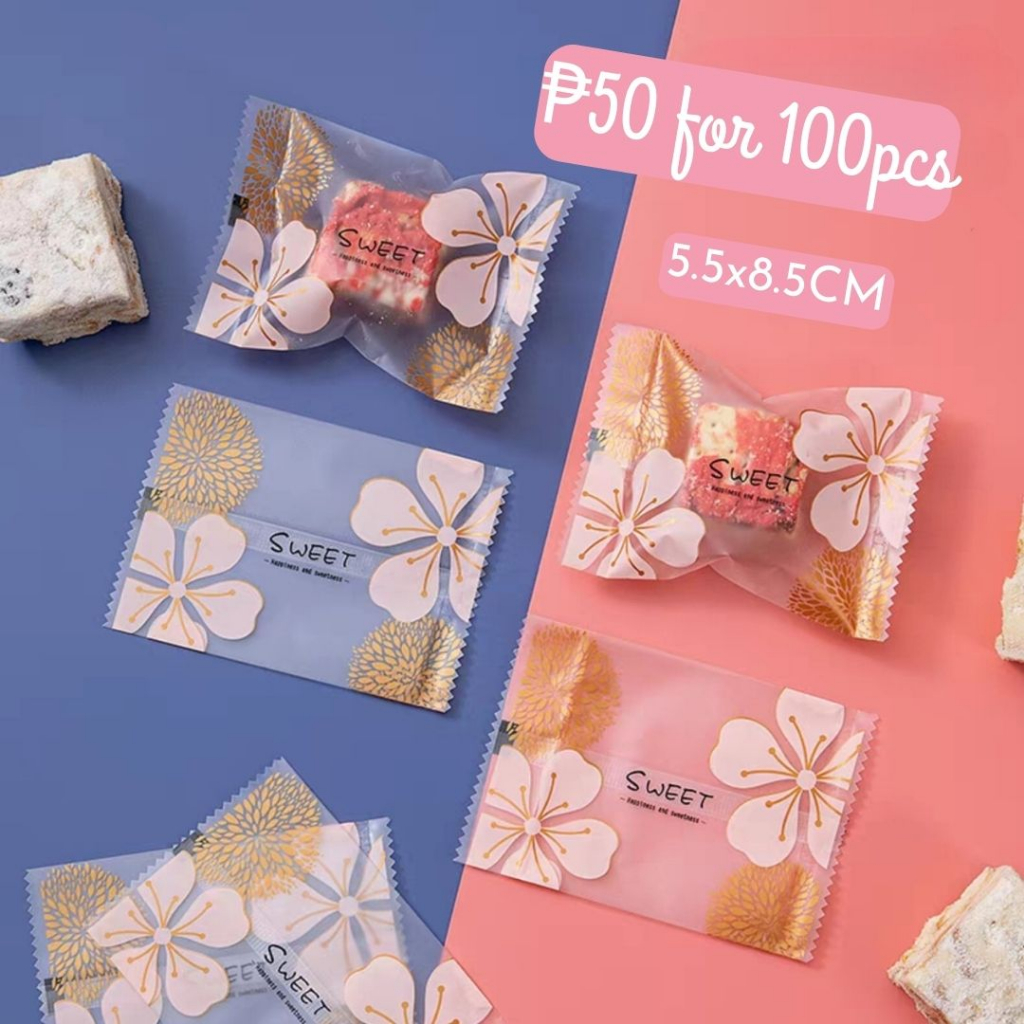 FP1793 (100pcs) 5.5x8.5 CM Sweet Floral Cookie Bag Candy Plastic ...