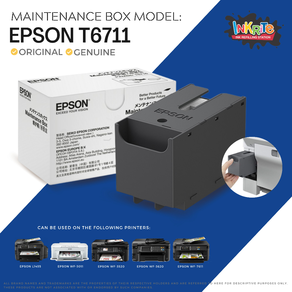 Original Genuine Epson T6711 Maintenance Box for Epson L1455 Workforce ...