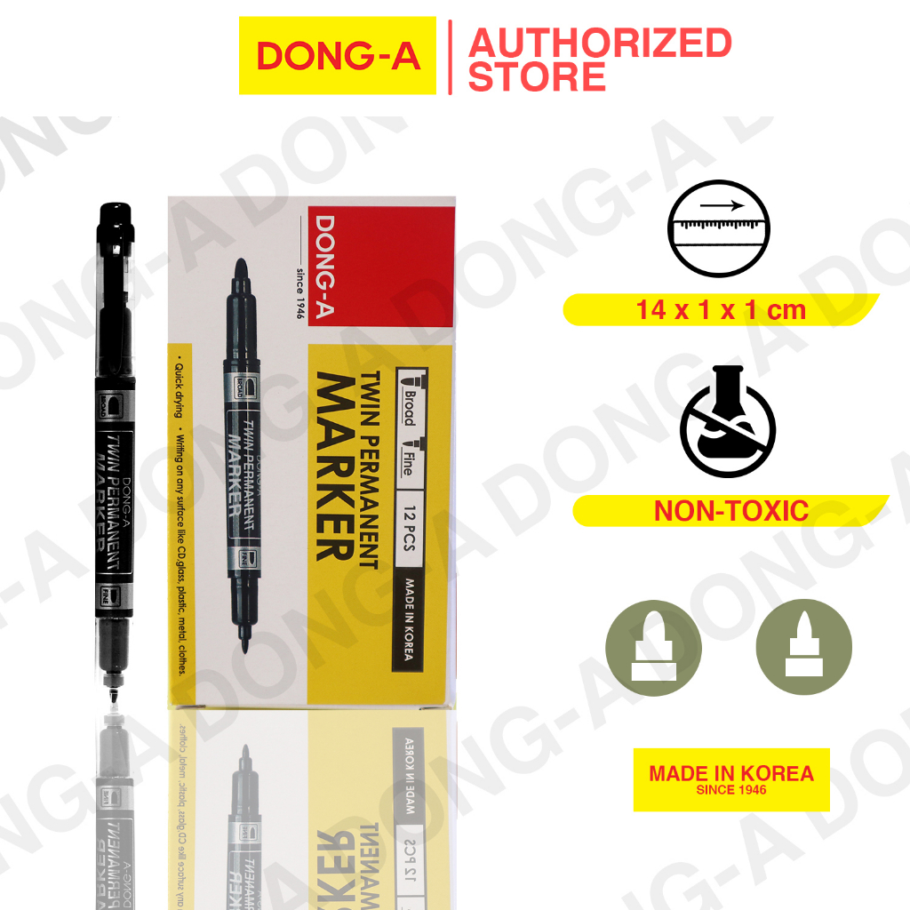 DONG-A Permanent TWIN MARKER, 12 pcs/box | Shopee Philippines