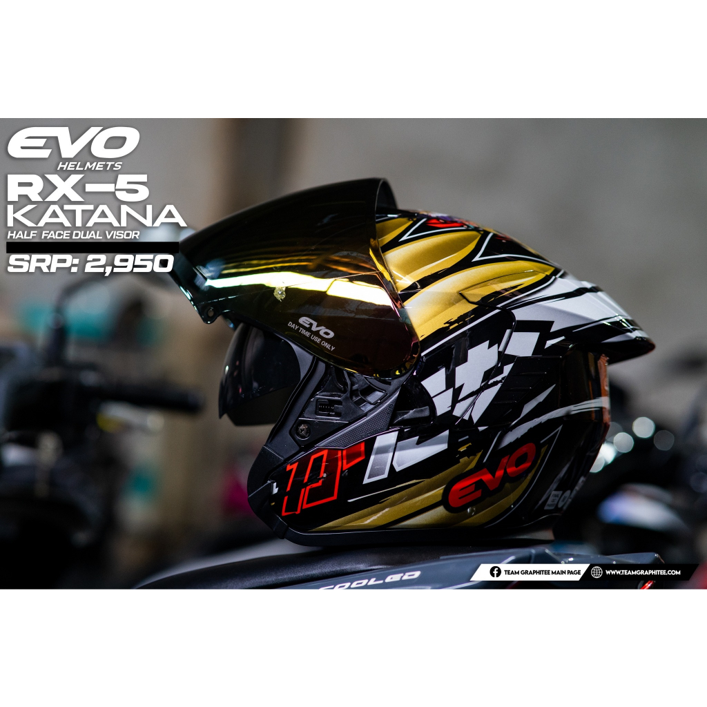 EVO HELMET RX5 KATANA (HALF FACE DUAL VISOR) w/ free clear lens ...