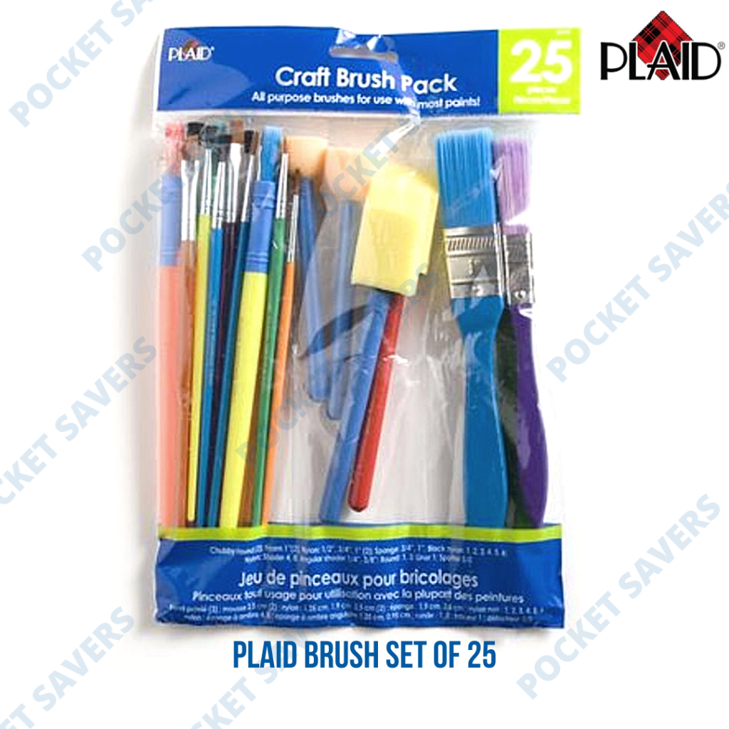 PLAID Craft Brush Pack of 25 (Paint Brushes, Painting Foam Brush Set ...