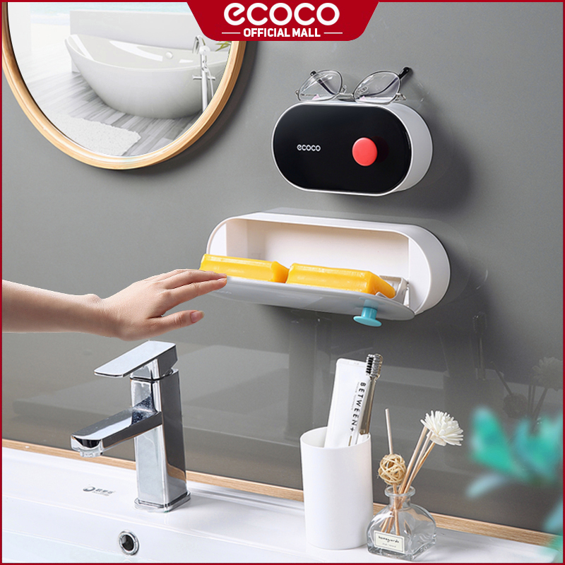 Ecoco Soap Holder Box Flip Cover with Lid Fast Draining Wall Mounted for Bathroom E2119 E2120 ...