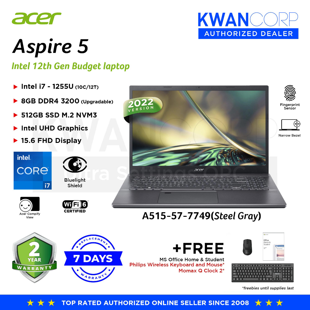 Acer Aspire 5 A515-57-7749 Intel i7-1255U 8GB RAM Intel UHD Graphics ...