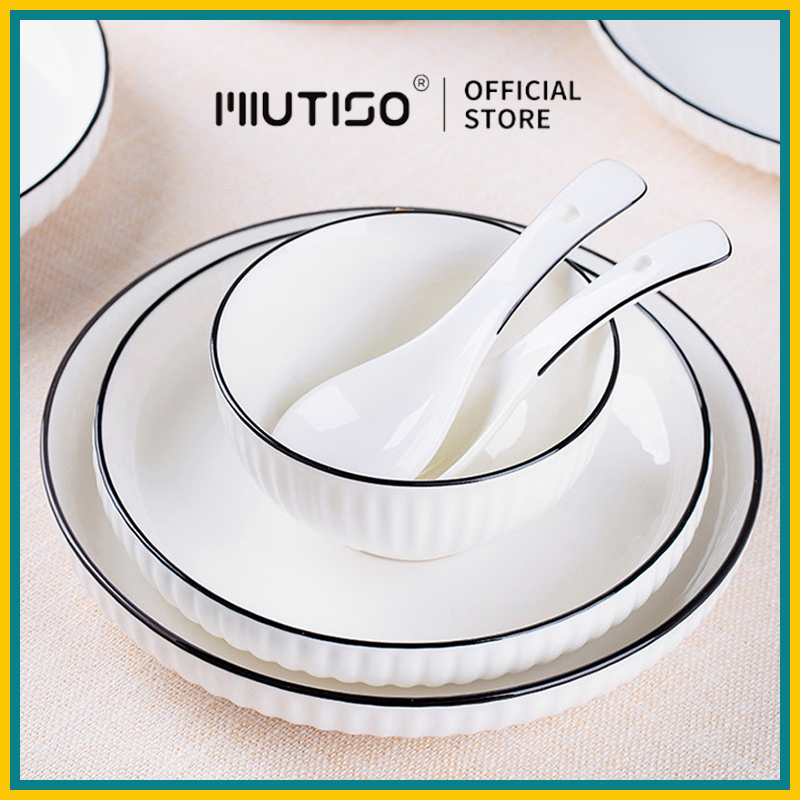 Miutiso Ceramic bowl Yamada vertical pattern Japanese household bowl ...