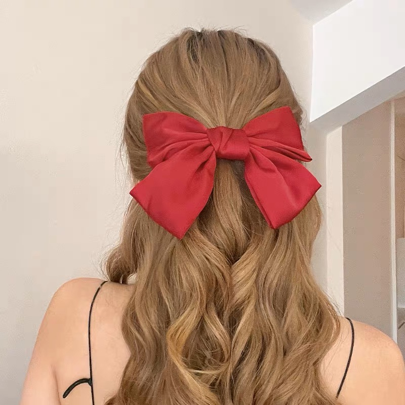 Satin Big Ribbon Bow Ties Clip Hair Clip Ponytail Clip Women Bow ...
