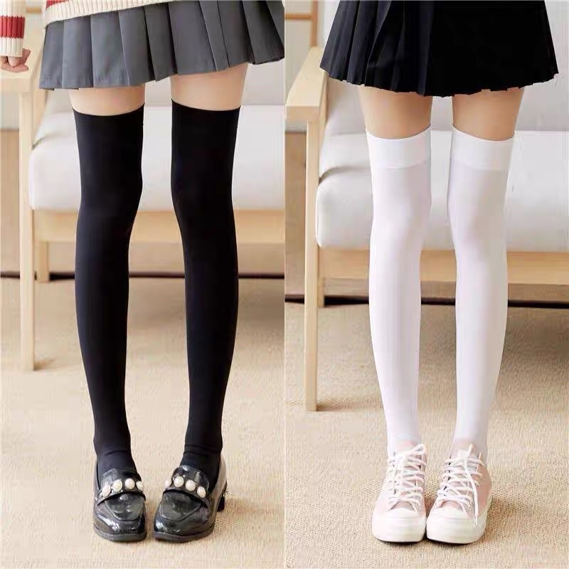 Knee High Socks Ladies Long Tube School Socks Black/White Korean High ...