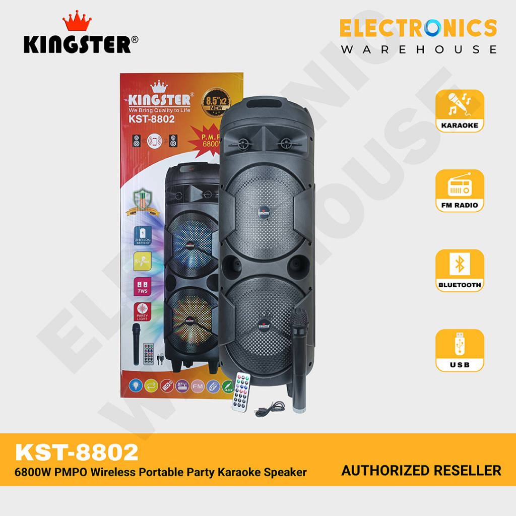 Kingster KST-8802 6800W PMPO Wireless Portable Party Karaoke Speaker ...