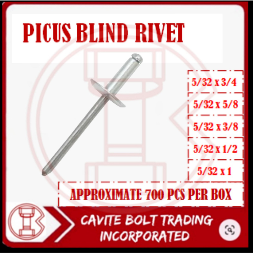 PICUS ALUMINUM BLIND RIVET ( 1 BOX ) PICUS BRAND approximate 700 ...