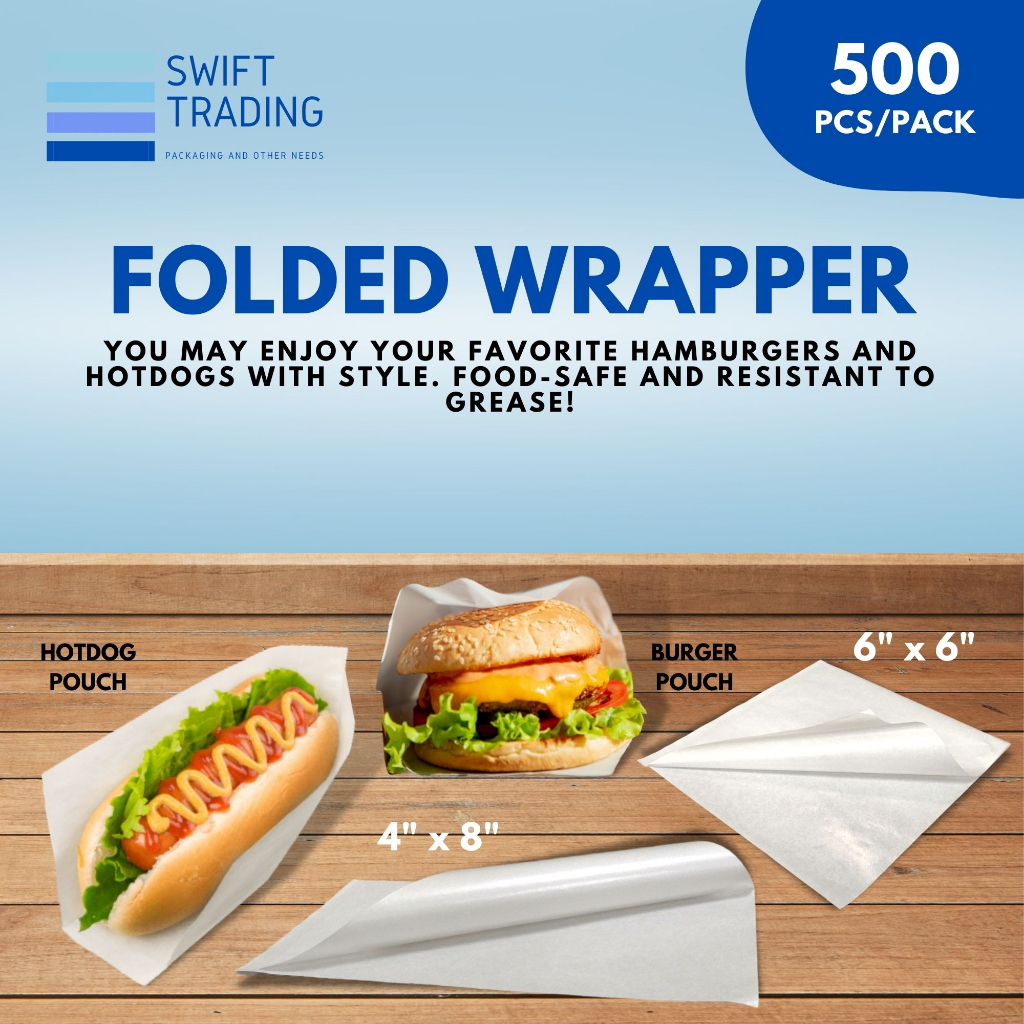 (500pcs) Hotdog Wrapper Plain White Pouch / Folded Hamburger Pouch ...