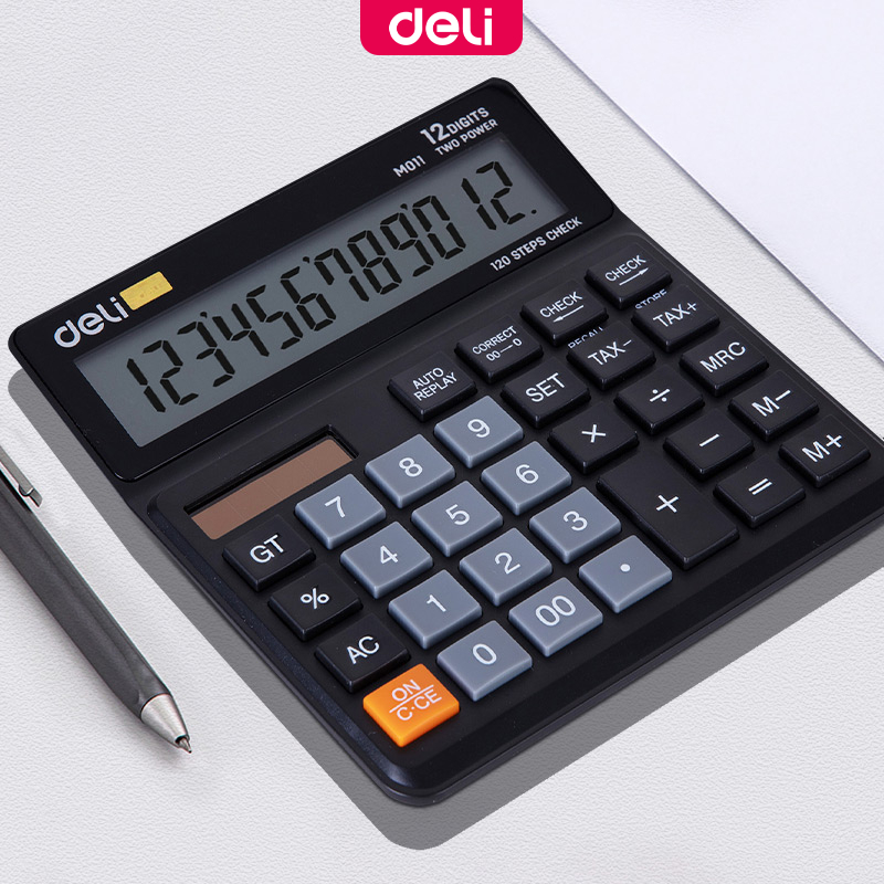 Deli Calculator Big Display 12 Digits Multifunctional Solar Calculator Office Supplies EM01120 ...