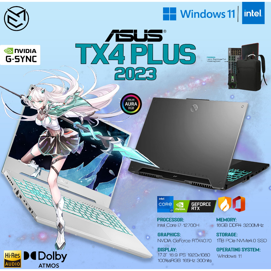 ASUS TX4 PLUS 2023 12TH GEN i7-12700H RTX4070 17.3" IPS 1920x1080 165Hz ...