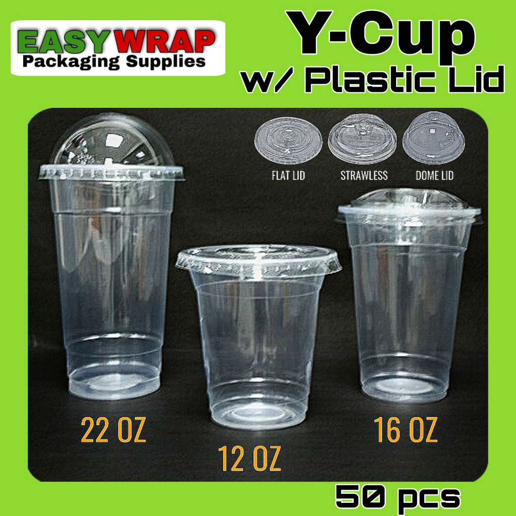 Y-CUP Plastic PP Milk Tea Cups 12oz / 16oz / 22oz -50pcs ( Flat Lid ...