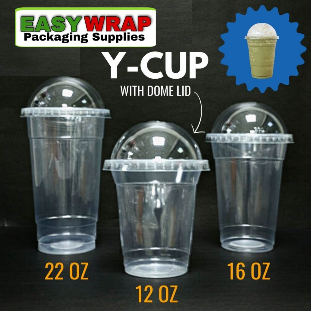 Y-CUP Plastic PP Milk Tea Cups 12oz / 16oz / 22oz -50pcs ( Flat Lid ...