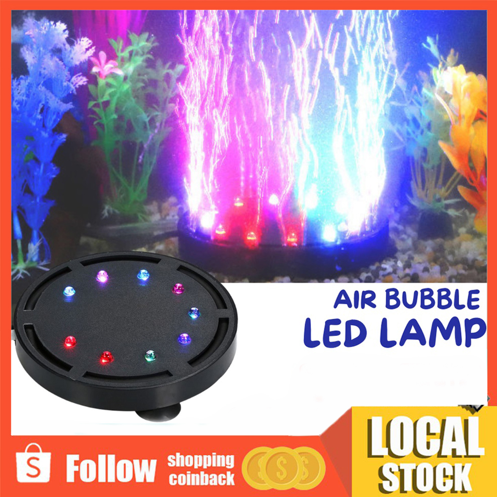 Aquarium LED Light Air Bubble Stone Disc Fish Tank Decor and Air Pump ...