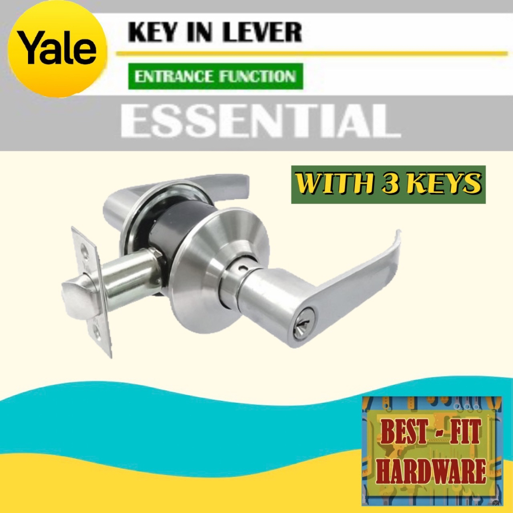 YALE ESSENTIAL DOOR KNOB LOCKSET WITH 3 KEYS - LEVER TYPE - STAINLESS ...