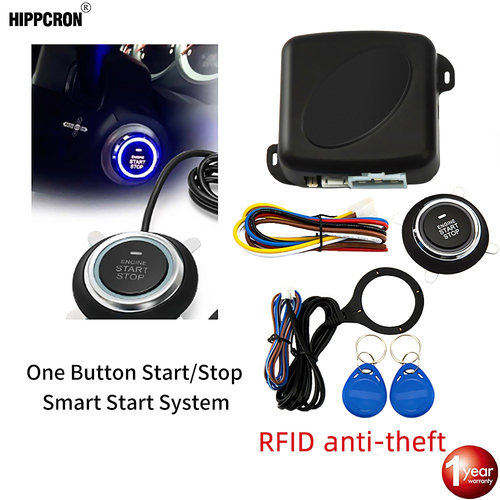 Car Alarm Start Stop Button Engine RFID Keyless Entry System Push Button Remote Starter Stop ...