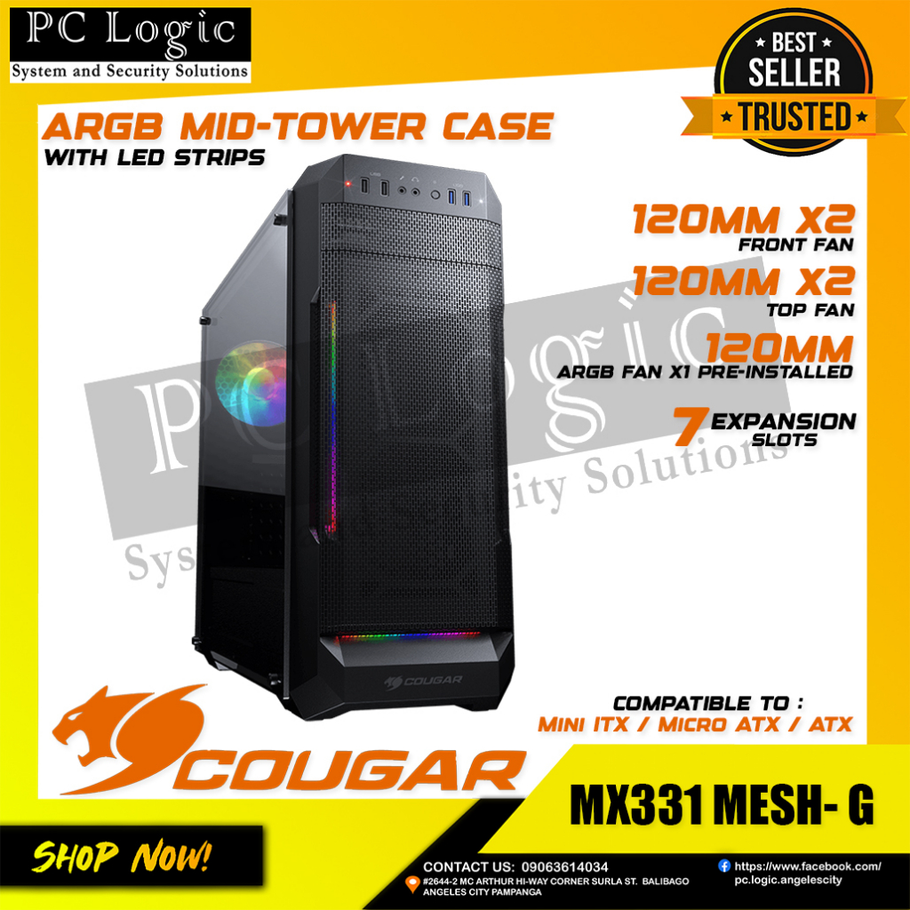 COUGAR MX331 MESH- G ARGB MID TOWER GAMING CASE W/LED STRIPS | Shopee ...