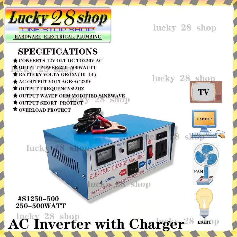 SI250-500 AC INVERTER WITH CHARGER ( 250-500WATT ) | Shopee Philippines