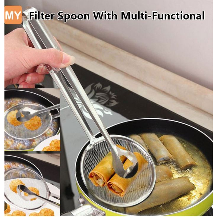 (BILIAN) Oil-Frying Filter Clip Kitchen Food Strainer Tongs Stainless ...