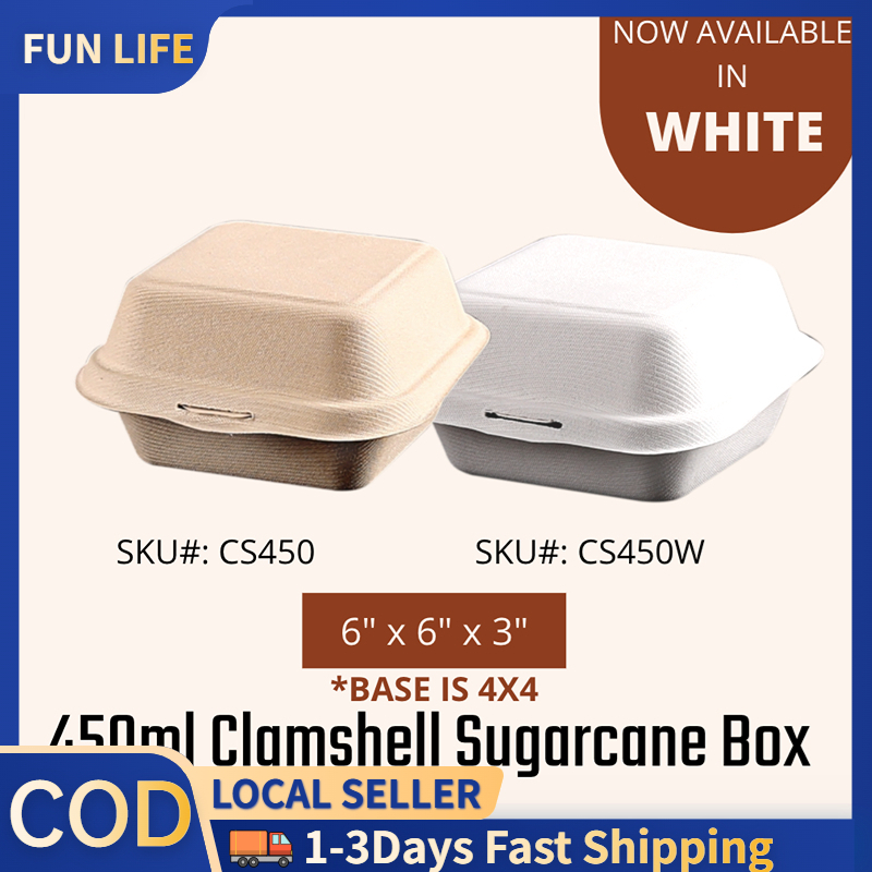 [50pcs] 450ml Sugarcane Clamshell Bento Cake Box / Burger Box WHOLESALE | Shopee Philippines