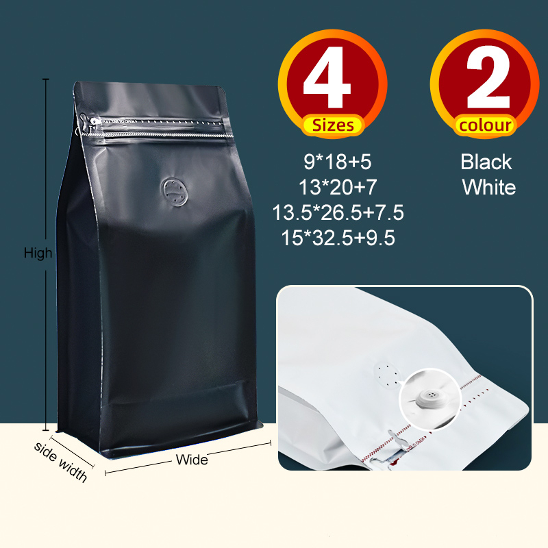 50pcs Black Matte Coffee Stand Up Pouch with One Way Air Valve and ...