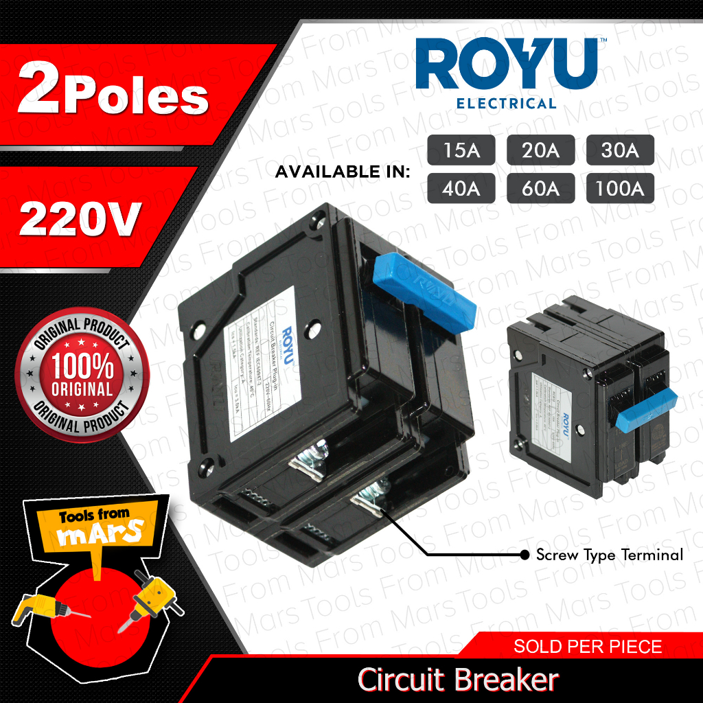ROYU Mini Circuit Breaker Plug-In Type Screw Terminal 2 Pole 15A-100A ...